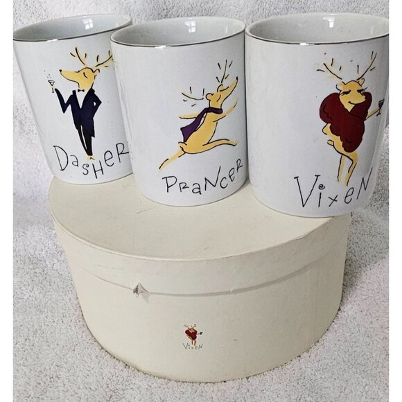 Pottery Barn | Dining | Pottery Barn Reindeer Mug Set Of 3 Dasher ...